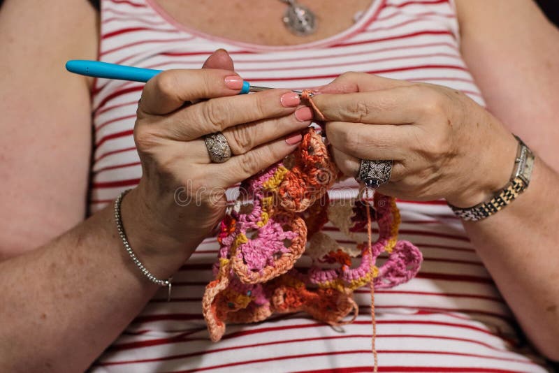 Hands Doing a Crochet Project Stock Photo - Image of hook, crochet ...
