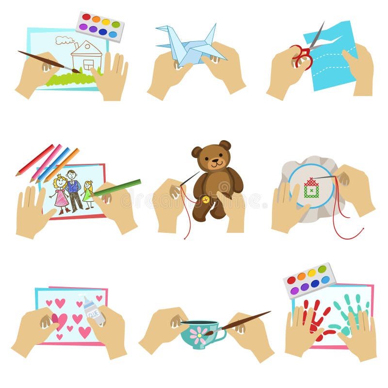 Hands Doing Different Crafts Stock Vector - Illustration of cartoon ...