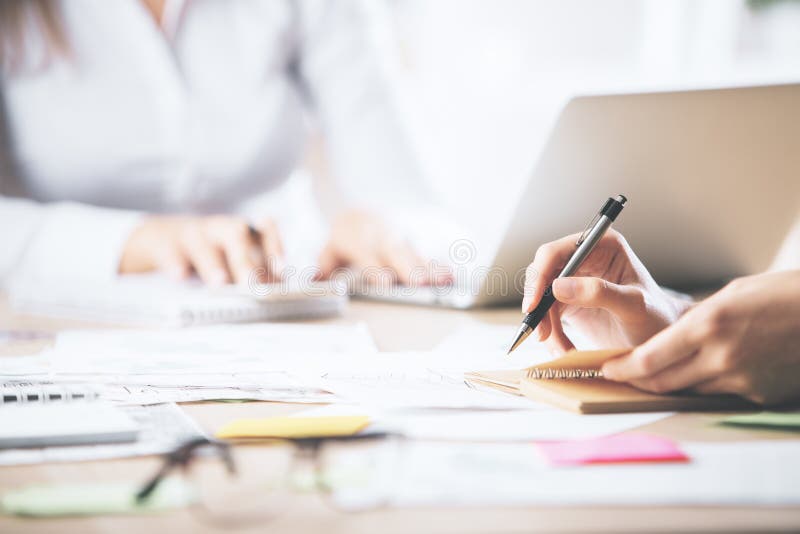 Hands Doing Paperwork and Using Laptop Stock Photo - Image of gadget ...