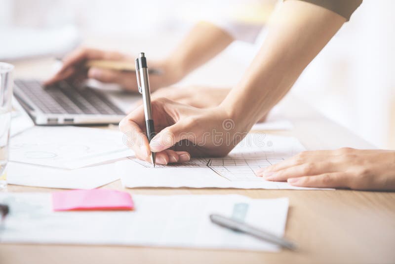 Hands Doing Paperwork and Using Laptop Stock Image - Image of internet ...