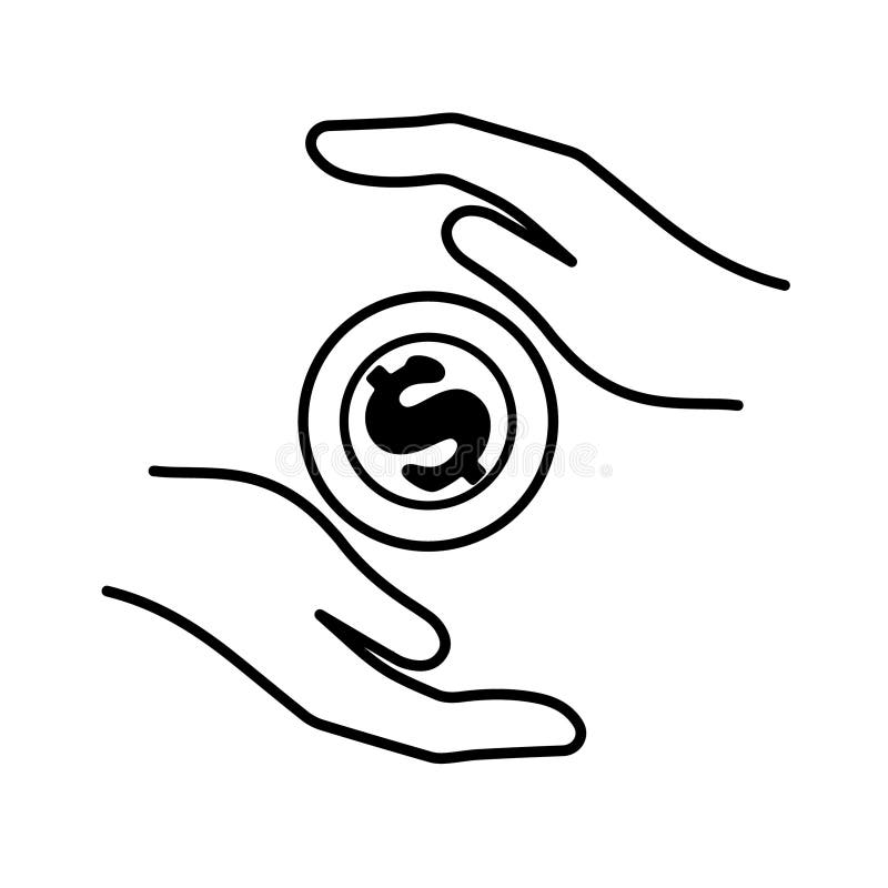 Hands and Dollar Coin. Save Money Icon Stock Illustration ...