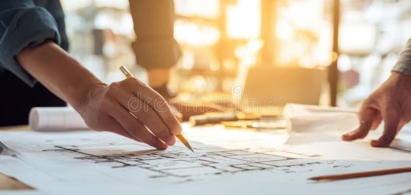 The Hands Drafting Architectural Plans in a Collaborative Workspace ...