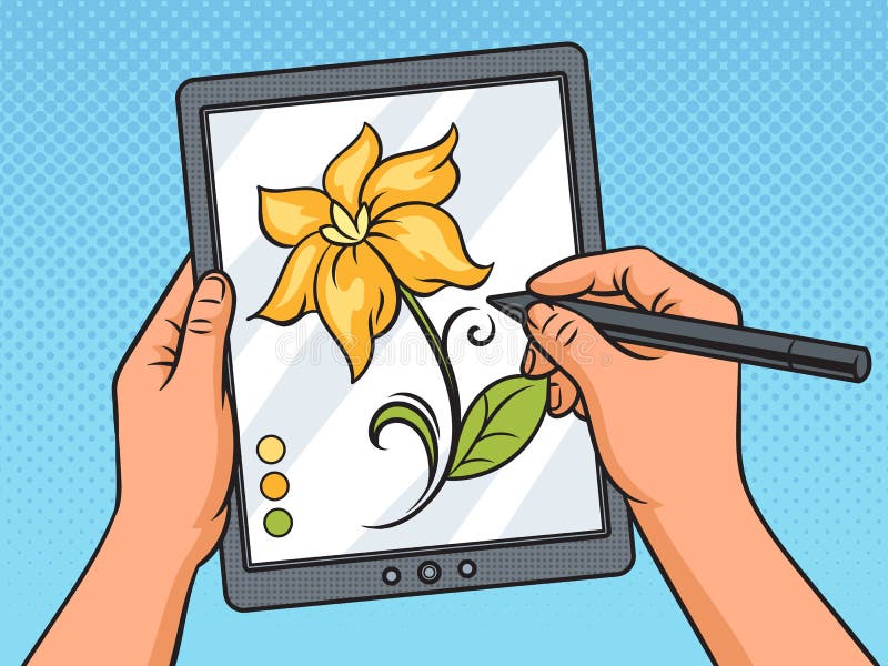 Hands Draw on Graphics Tablet Pop Art Vector Stock Vector ...
