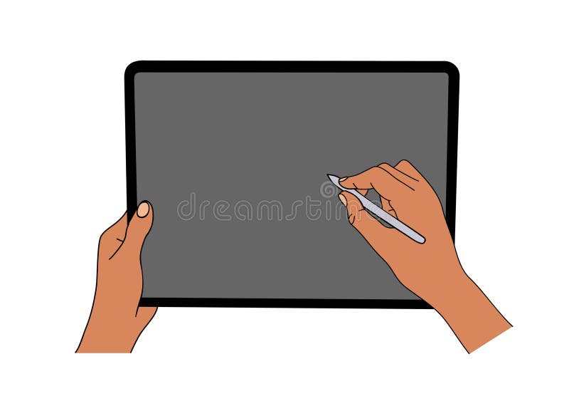 Hands Draw on Tablet with Blank Screen and Pen. Stock Vector ...