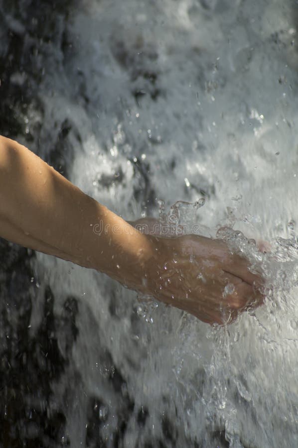 Hands Draw Water from the Waterfall Stock Image - Image of clear ...