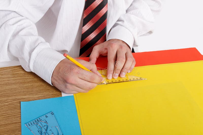 Hands drawing. stock photo. Image of male, ruler, desk - 20948998