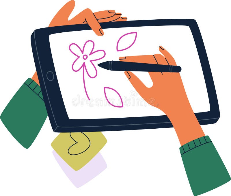 Hands Drawing Flower on a Tablet Stock Vector - Illustration of design ...