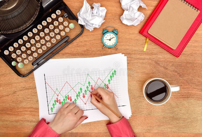 Hands drawing stock chart stock photo. Image of profit - 66957122