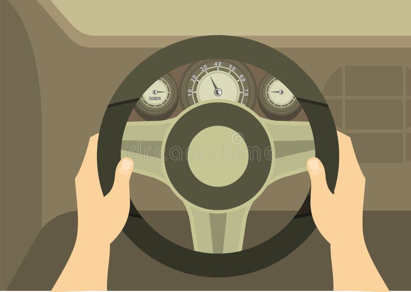 Hands of a Driver on Steering Wheel of a Car Stock Vector ...