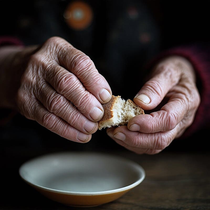 Hands of an Elderly Man Breaking Bread Editorial Stock Photo ...