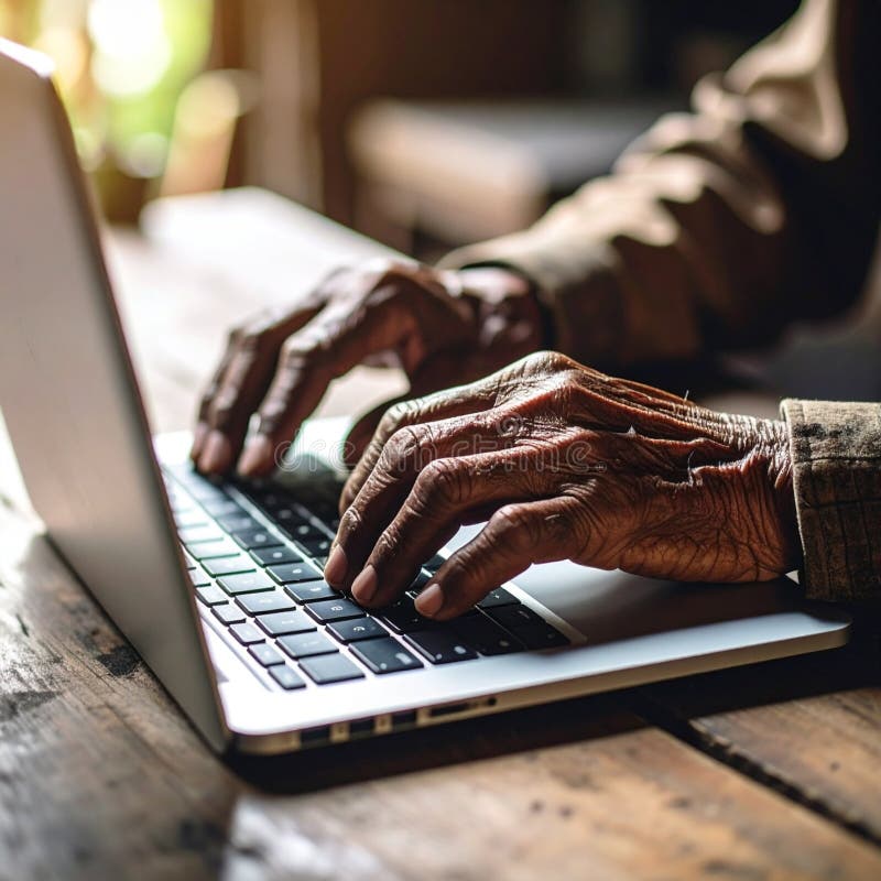 Hands of an Elderly Person Learning To Handle a Laptop. Learning, Old ...