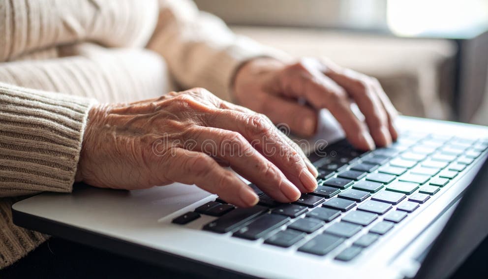 Hands of an Elderly Person Learning To Handle a Laptop. Learning, Old ...