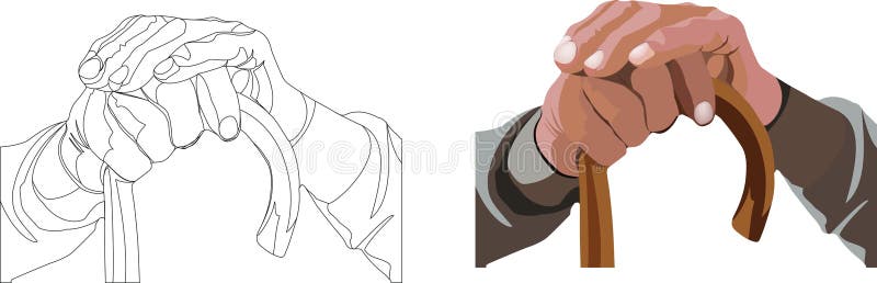 Hands of Elderly Person with Support Stick- Stock Vector - Illustration ...