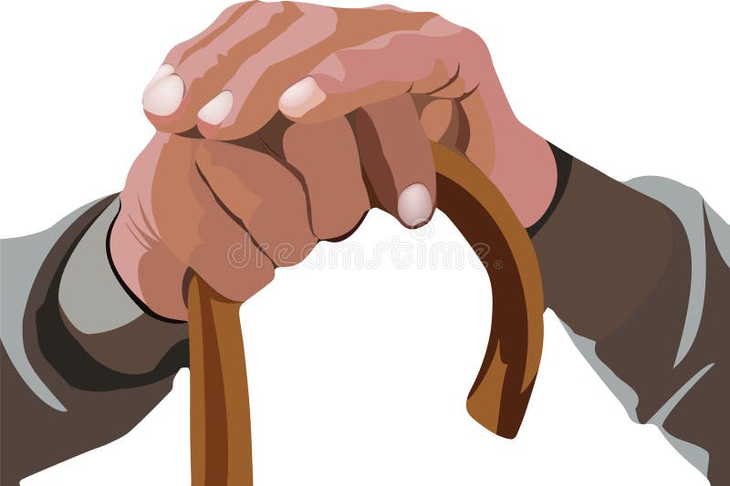 Hands of Elderly Person with Support Stick- Stock Vector - Illustration ...