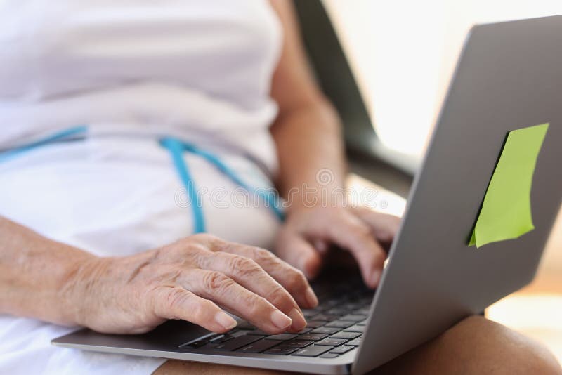 Hands of Elderly Woman on Computer Keyboard Stock Image - Image of ...