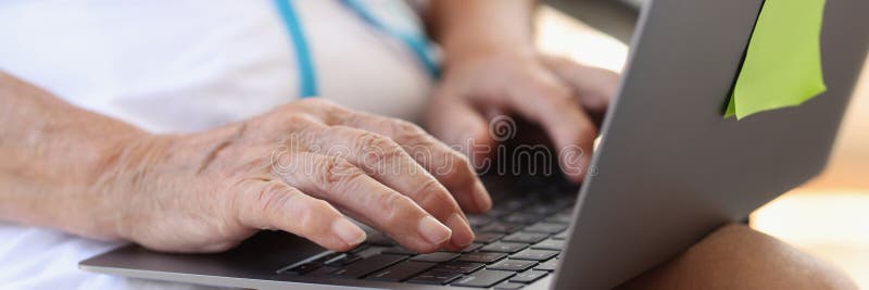 Hands of Elderly Woman on Computer Keyboard Stock Image - Image of ...