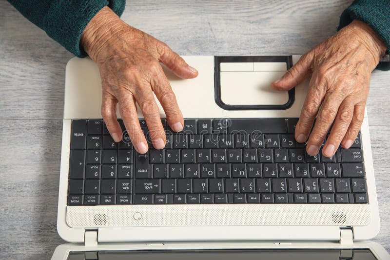Hands of Elderly Woman Typing in Computer Keyboard Stock Image - Image ...