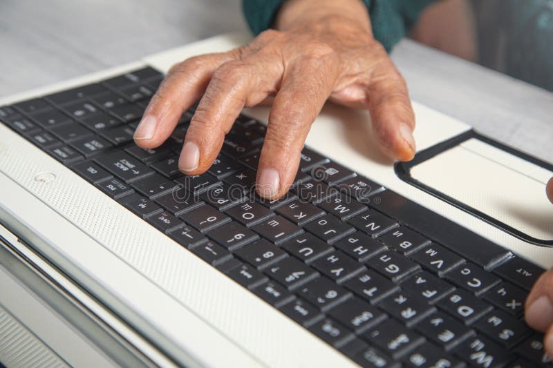 Hands of Elderly Woman Typing in Computer Keyboard Stock Image - Image ...