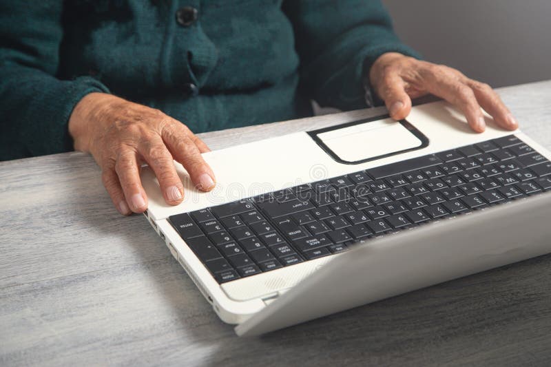 Hands of Elderly Woman Typing in Computer Keyboard Stock Photo - Image ...