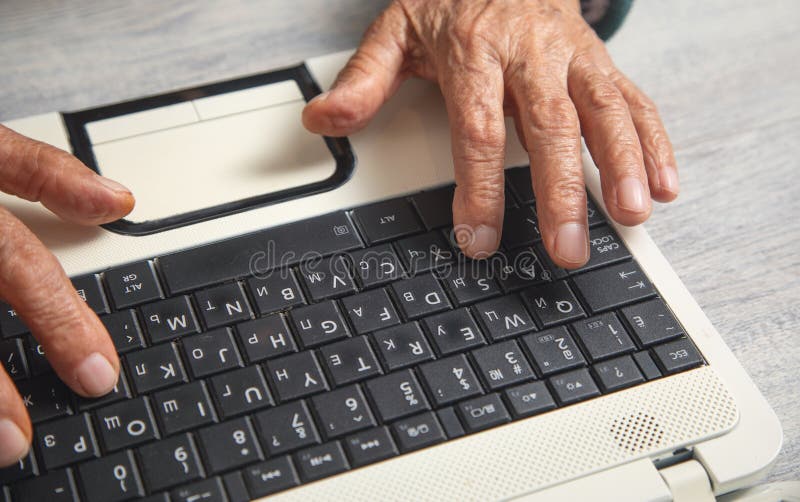 Hands of Elderly Woman Typing in Computer Keyboard Stock Photo - Image ...