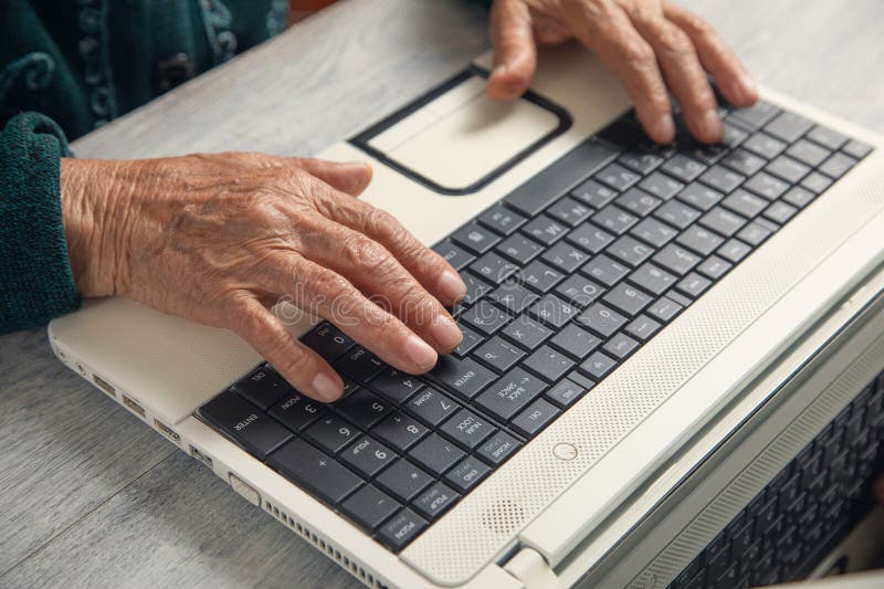 Hands of Elderly Woman Typing in Computer Keyboard Stock Photo - Image ...