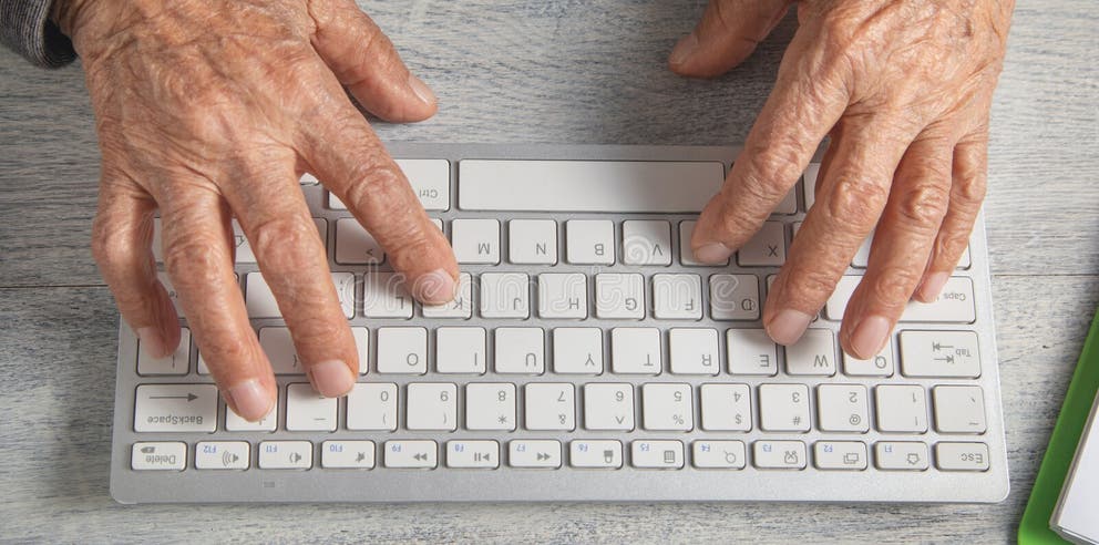Hands of Elderly Woman Typing in Computer Keyboard Stock Photo - Image ...
