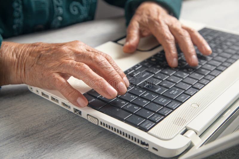 Hands of Elderly Woman Typing in Computer Keyboard Stock Illustration ...