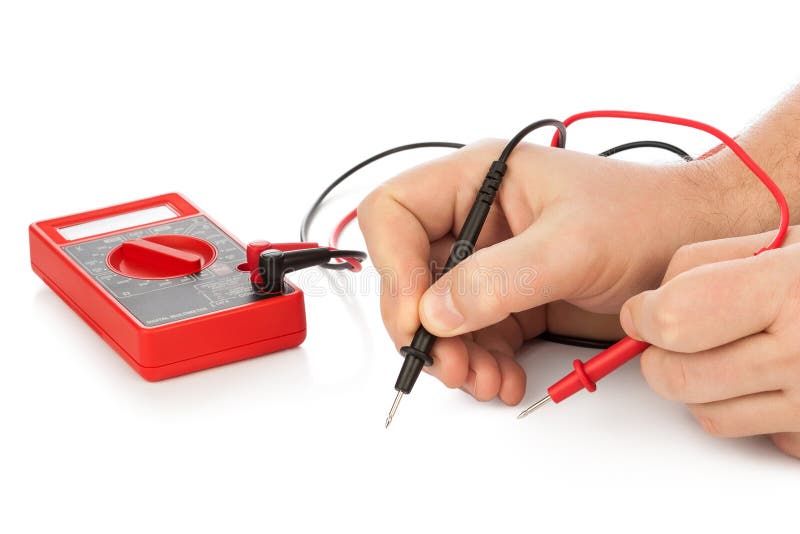 Hands and Electric Multimeter Stock Image - Image of probe, electrician ...