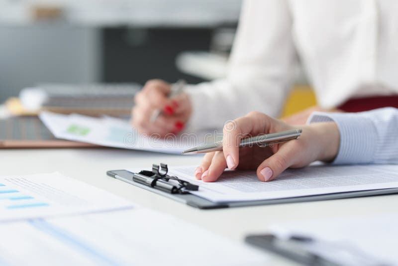 Hands of Employees at Work Table with Pen and Business Documents Stock ...