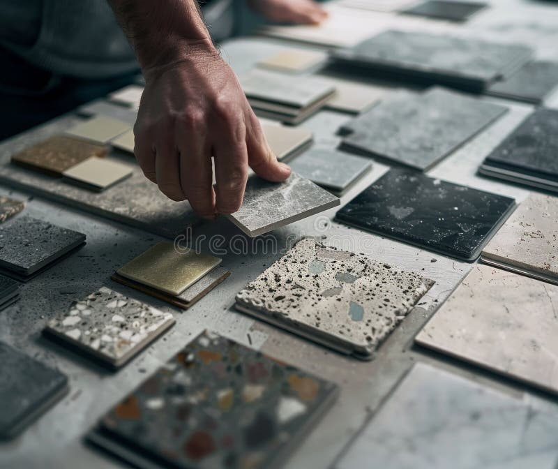 Hands are Engaged in Choosing Different Flooring Samples Spread Across ...