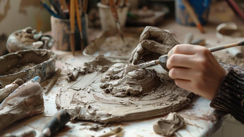 Hands Engaged in Clay Sculpting at an Art Studio a Creative Process ...