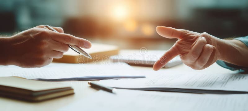 The Hands Engaged in a Dynamic Business Discussion with Documents on ...