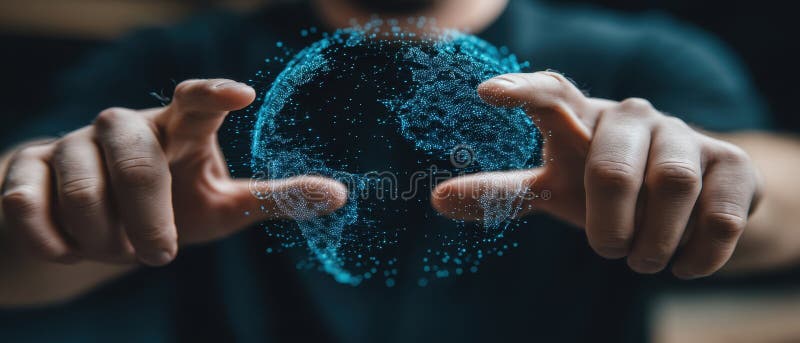 Hands Engaging with Augmented Interface Displaying Interactive Digital ...