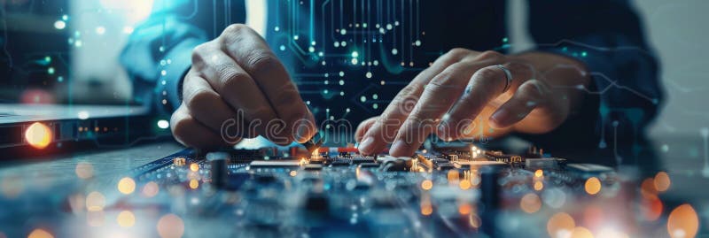 Hands of an Engineer Assembling Electronic Components on a Circuit ...