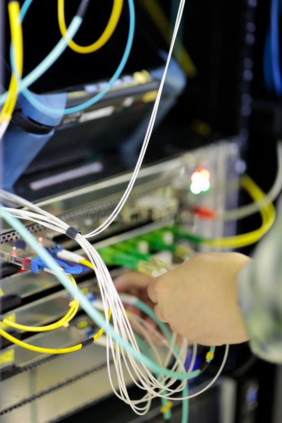 Hands of Engineer Plug in Fiber Optic Cables Stock Image - Image of ...