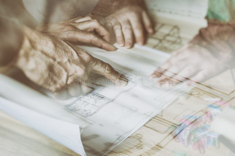 Hands of Engineer Working on Architectural Project. Stock Photo - Image ...
