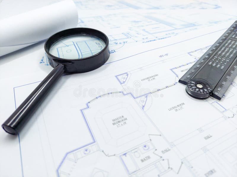 Hands of Engineer Working on Blueprint. Architecture Interior Concept ... Hands of Engineer Working on Blueprint. Architecture Interior Concept ...