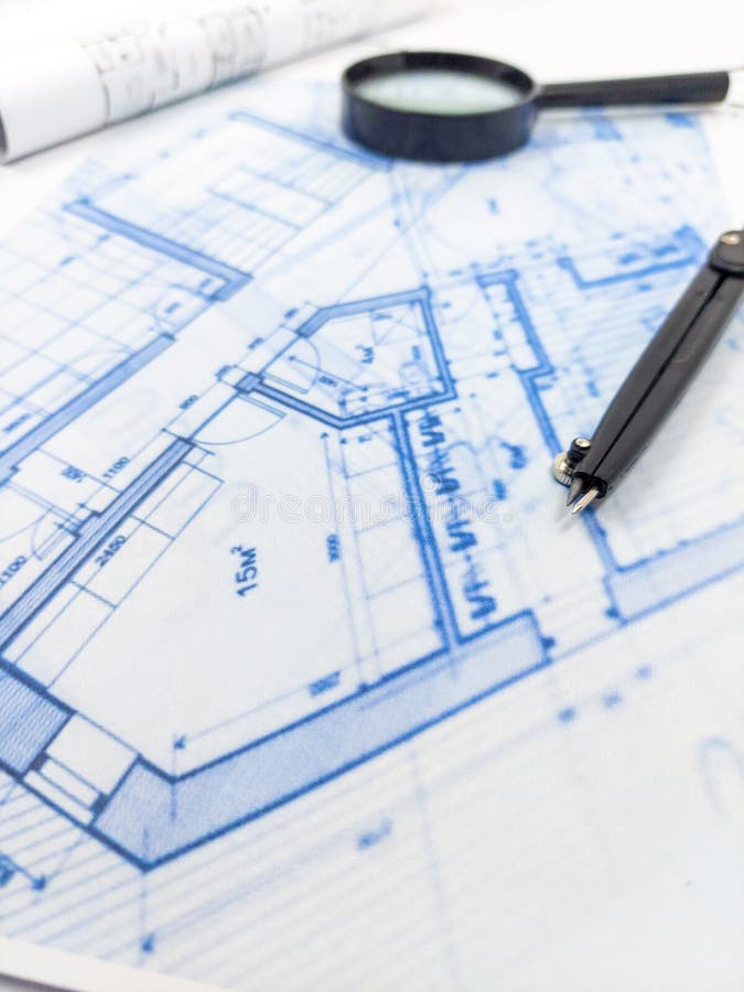 Hands of Engineer Working on Blueprint. Architecture Interior Concept ... Hands of Engineer Working on Blueprint. Architecture Interior Concept ...