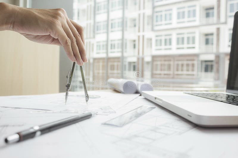 Hands of Engineer Working on Blueprint,Construction Concept. Eng Stock ...