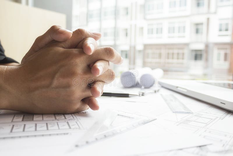 Hands of Engineer Working on Blueprint,Construction Concept. Eng Stock ...