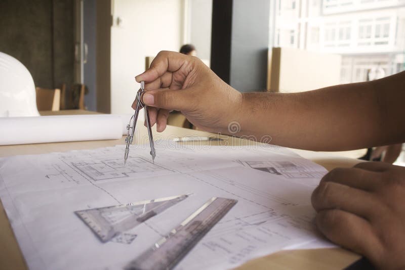 Hands of Engineer Working on Blueprint,Construction Concept. Eng Stock ...