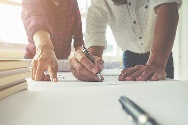Hands of Engineer Working on Blueprint,Construction Concept. Eng Stock ...