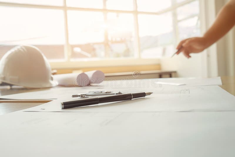 Hands of Engineer Working on Blueprint,Construction Concept. Eng Stock ...