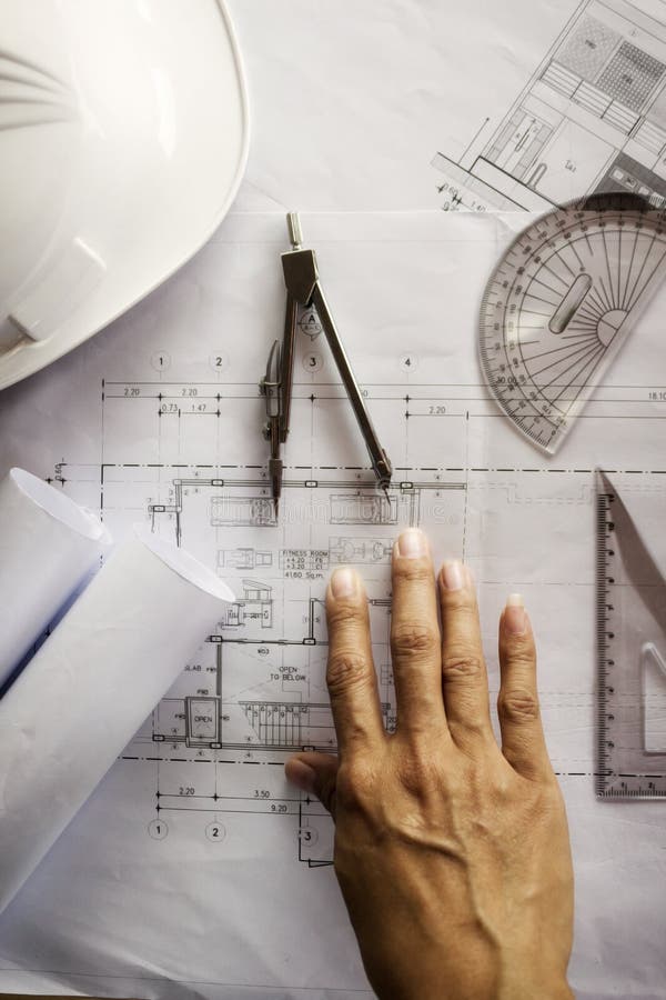 Hands of Engineer Working on Blueprint,Construction Concept. Eng Stock ...