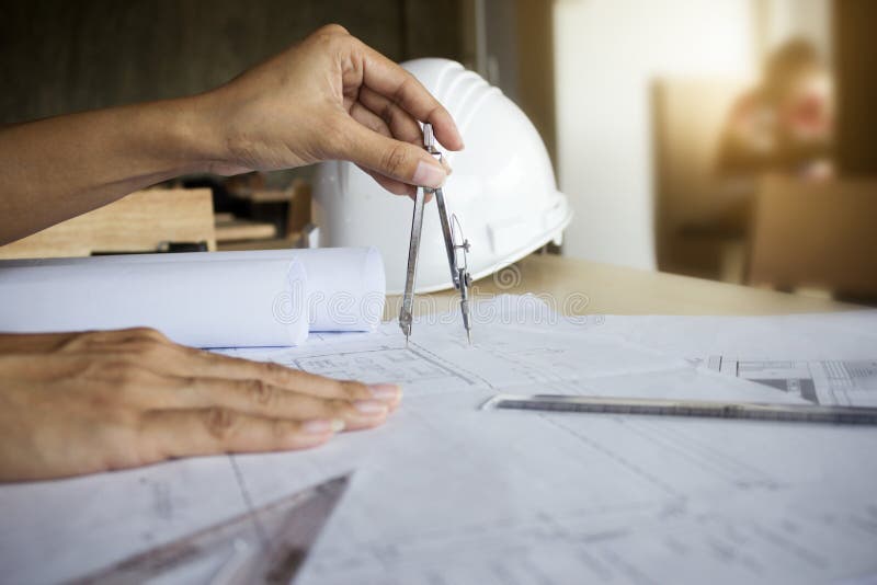 Hands of Engineer Working on Blueprint,Construction Concept. Eng Stock ...