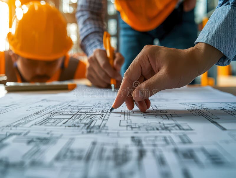 The Hands of Engineers and Architects Pointing at a Document Design on ...