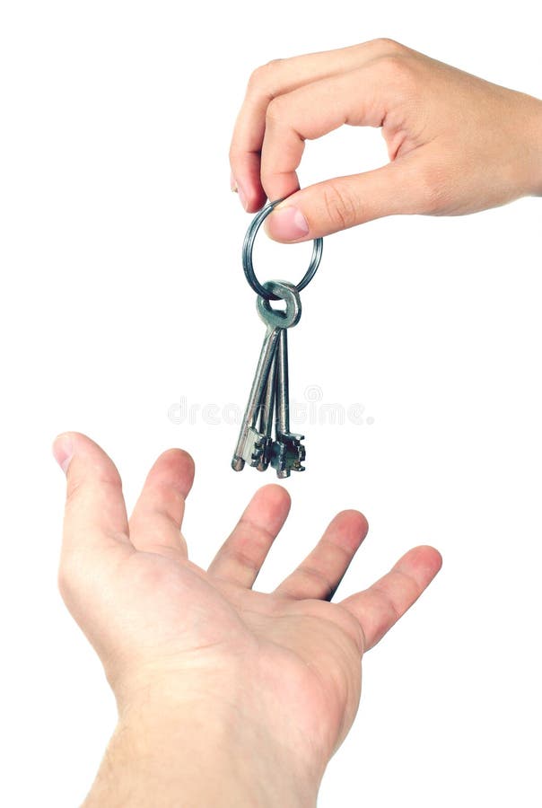 Hands Exchange Keys Isolated Stock Photo - Image of metal, building ...