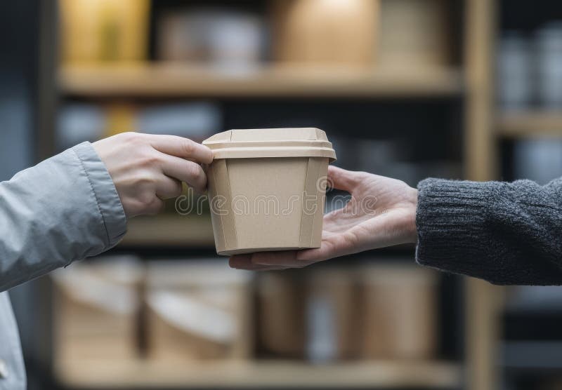 Hands Exchanging a Brown Eco Friendly Takeaway Container Stock ...