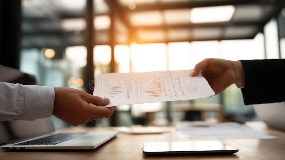 The Hands Exchanging Business Documents in a Modern Office Setting. AI ...
