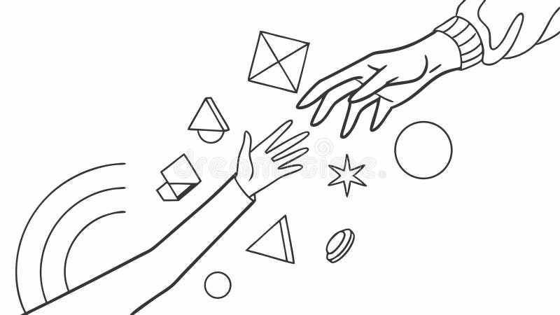 Hands Exchanging Geometric Shape Connection Gift Line Art Vector ...
